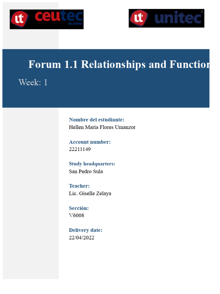 Forum 1.1 Relations and Algebra Functions | PDF