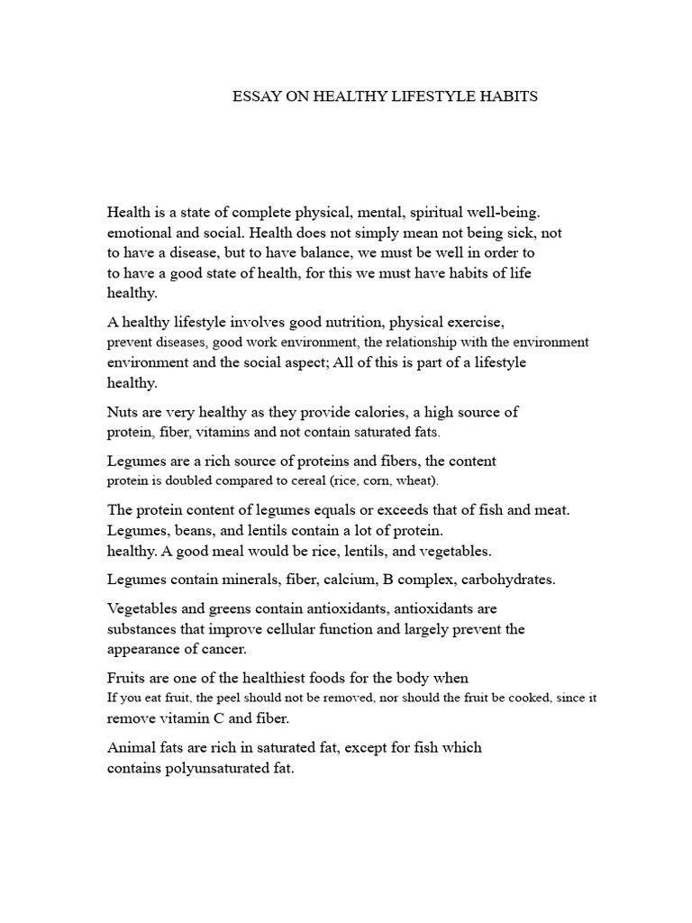 Essay On Healthy Lifestyle Habits, Physical Culture | PDF | Healthy ...