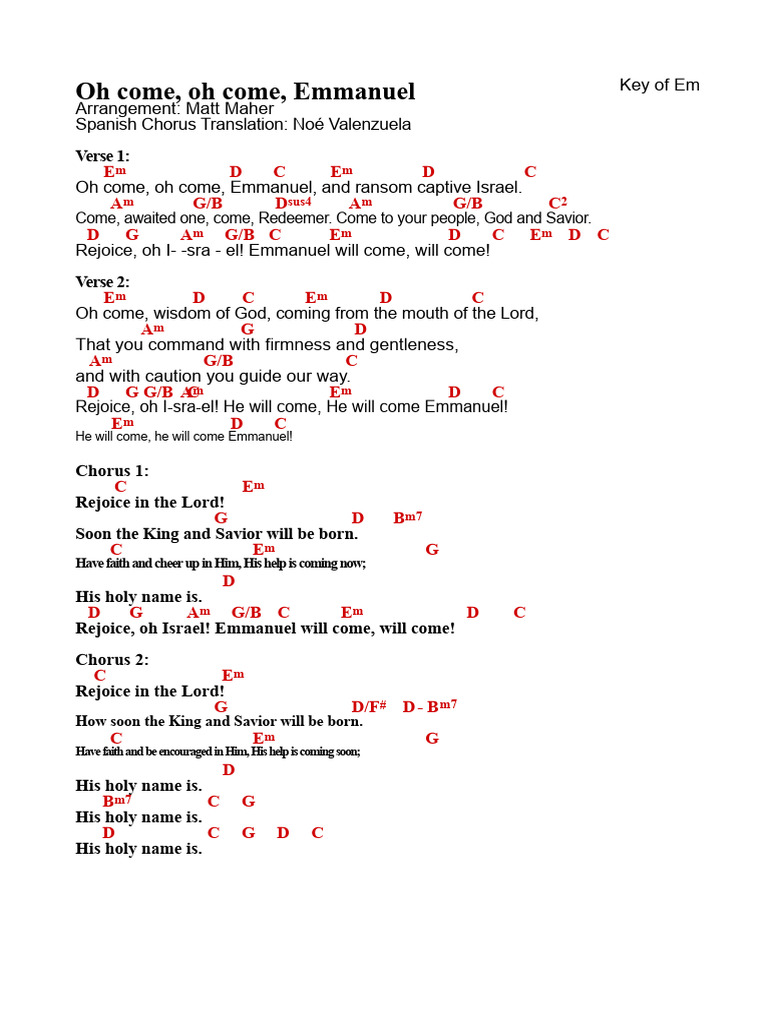 Emmanuel Lyrics and Arrangement | PDF