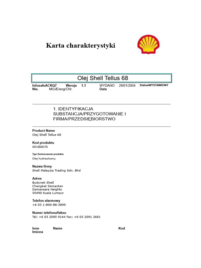 Tellus 68 Pol Msds PDF | PDF