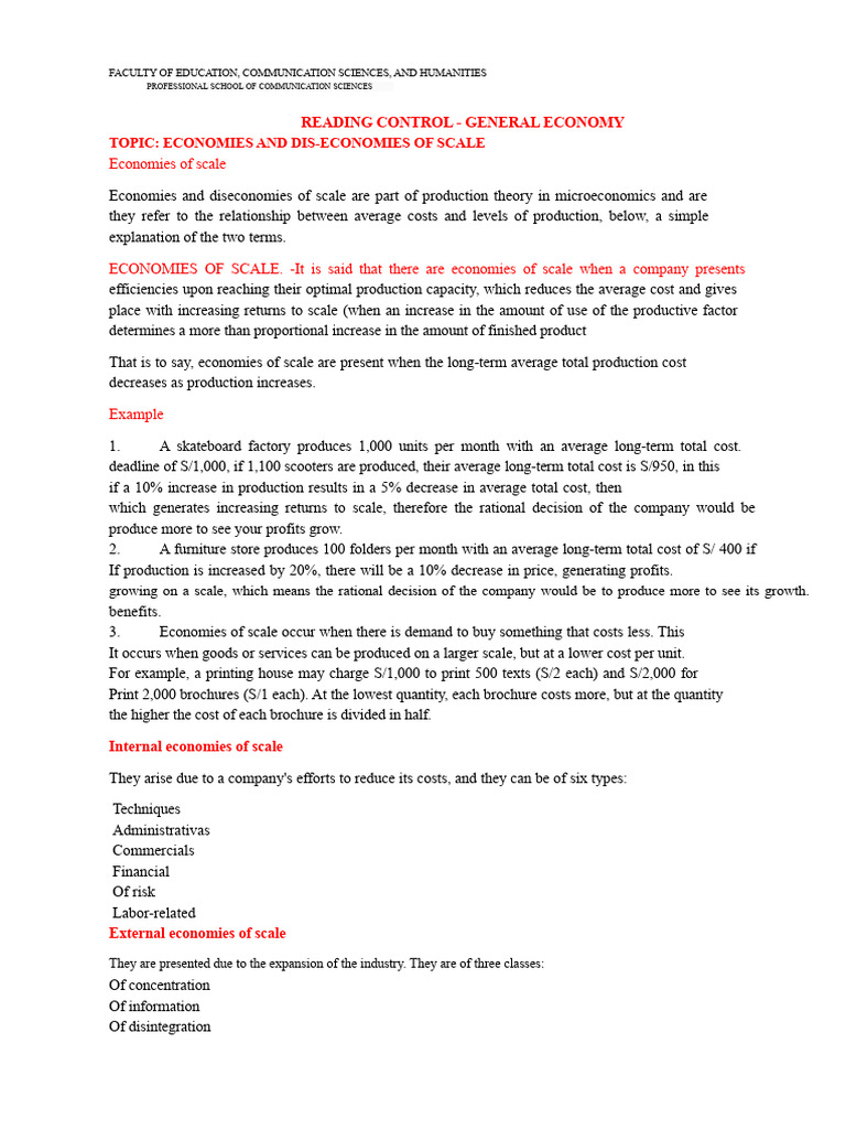 ECONOMY and DISECONOMY OF SCALE | PDF | Economies Of Scale | Average Cost
