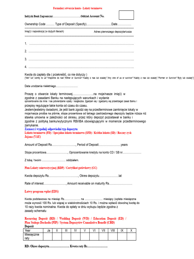 Formularz Lokaty Terminowej | PDF