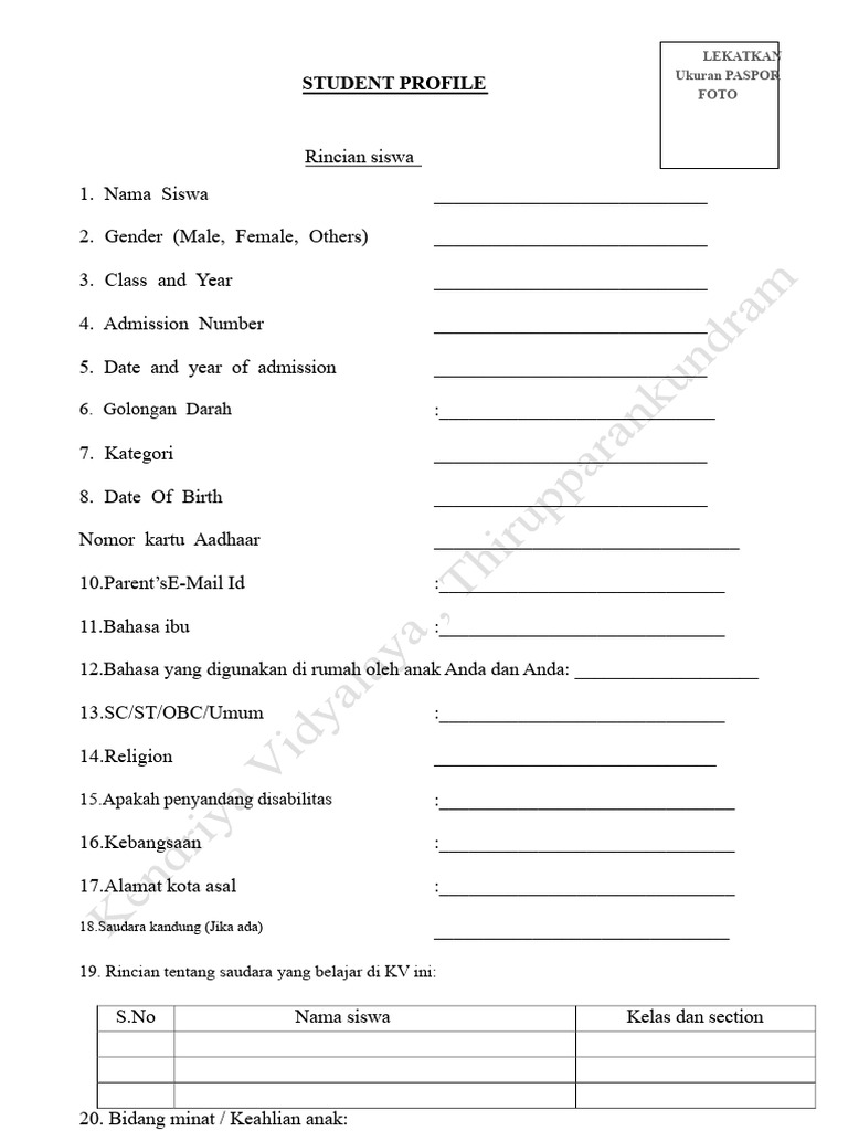Formulir Profil Siswa Lengkap | PDF