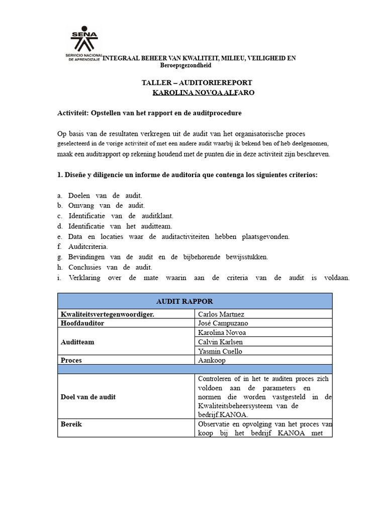 Audit Rapport Kwaliteit | PDF