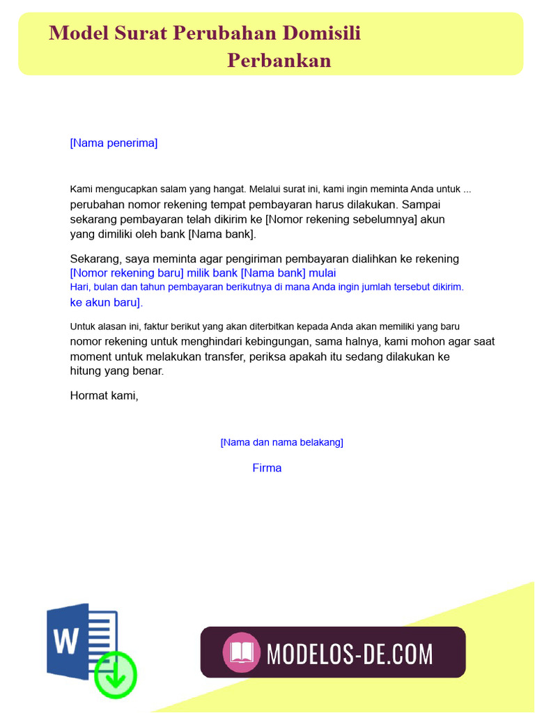 Model-surat-perubahan-rekening-bank | PDF