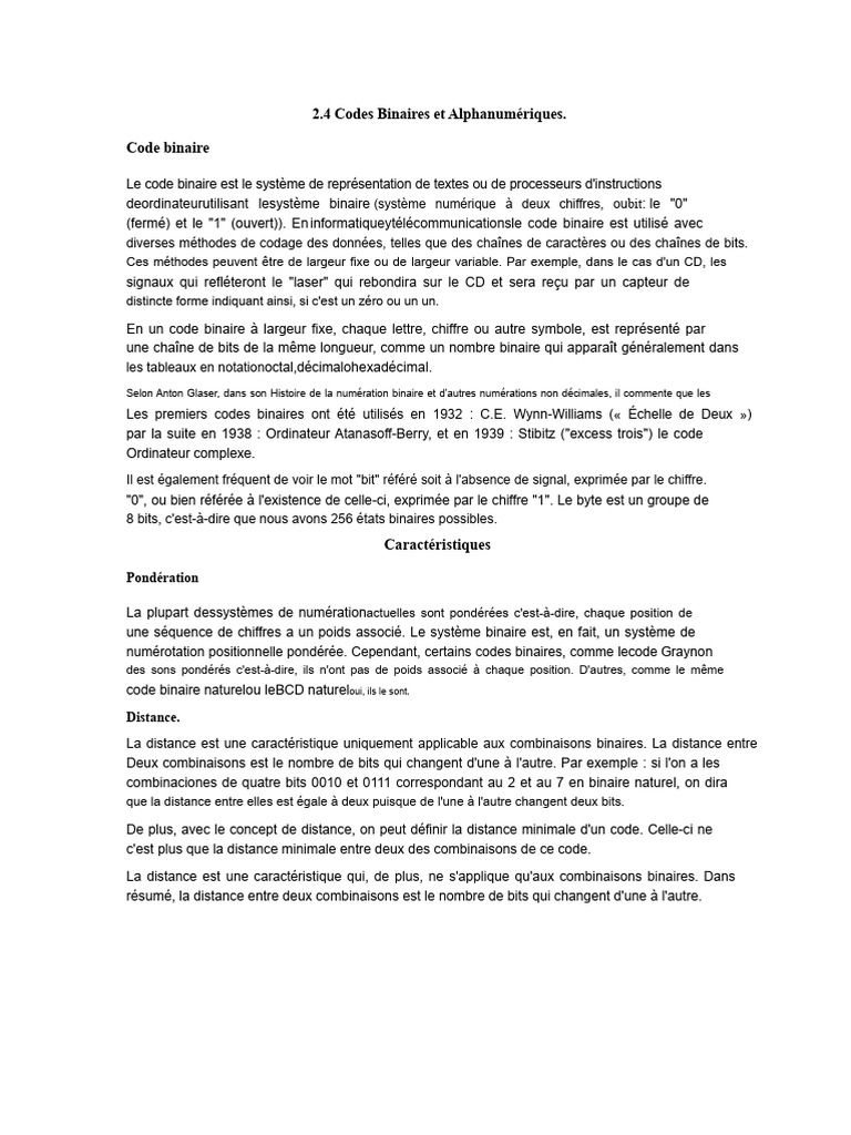 Codes Binaires et Alphanumériques Expliqués | PDF | ASCII | Décimal ...