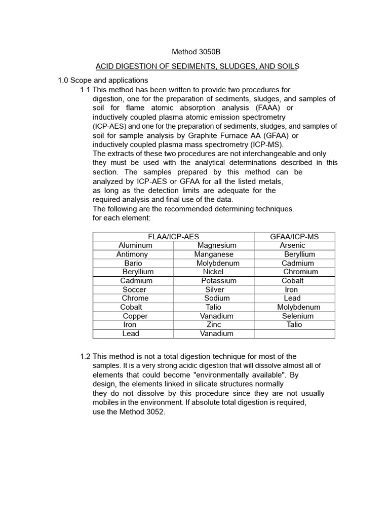 EPA Method 3050B (English) | PDF | Filtration | Precipitation (Chemistry)