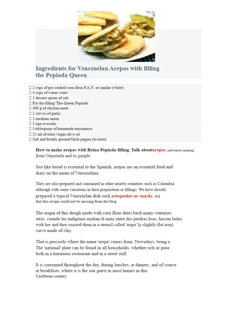 Recipe for Making Arepas | PDF | Food And Drink Preparation | Cooking