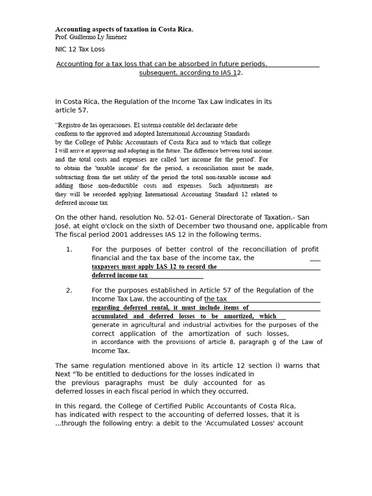 NIC 12 Tax Loss Accounting Record | PDF | Taxes | Government Finances