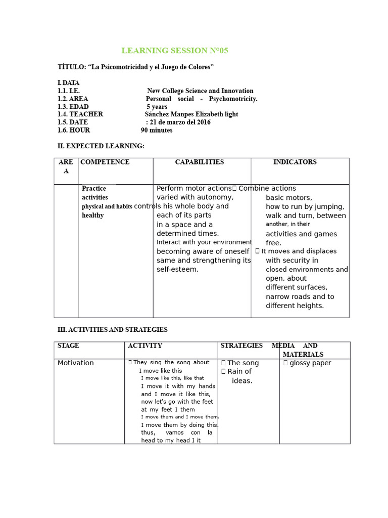 Psychomotricity and Color Play Session | PDF | Social Psychology ...