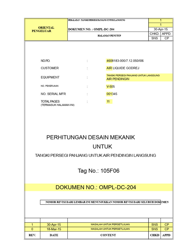 Perhitungan Desain Tangki Persegi Panjang | PDF