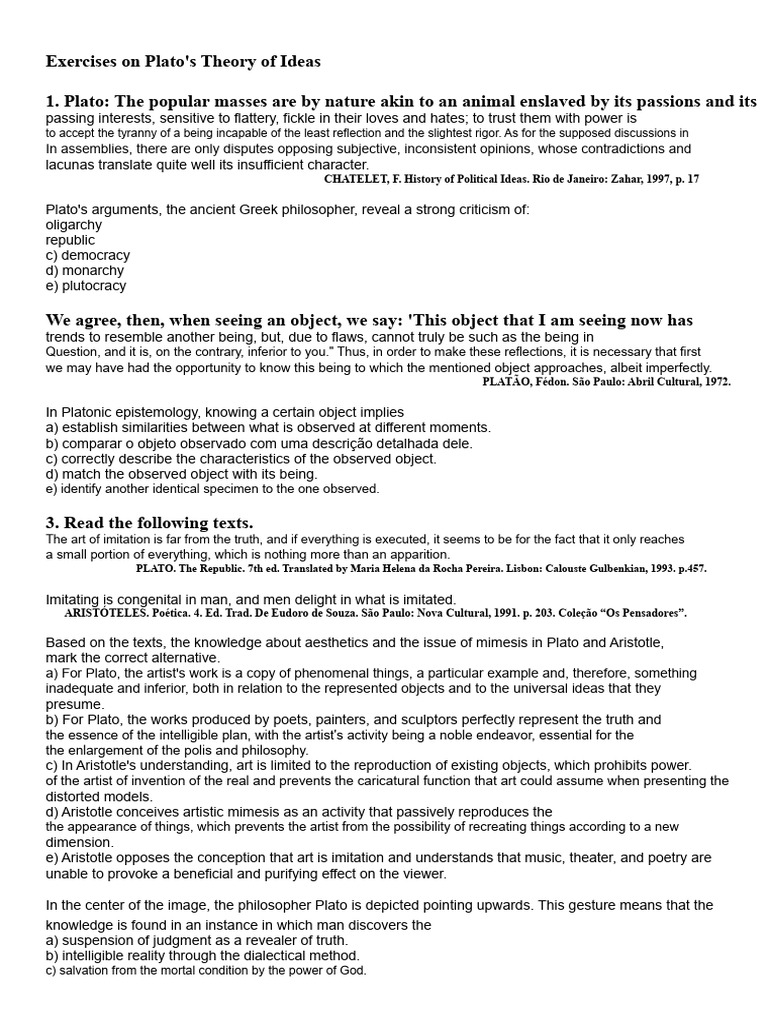 Exercises on Plato's Theory of Ideas | PDF | Plato | Reason