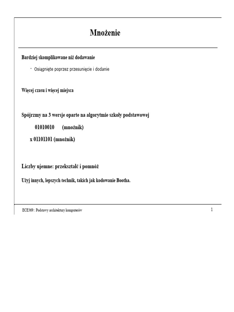 Algorytm Bootha - Mnożenie I Dzielenie | PDF