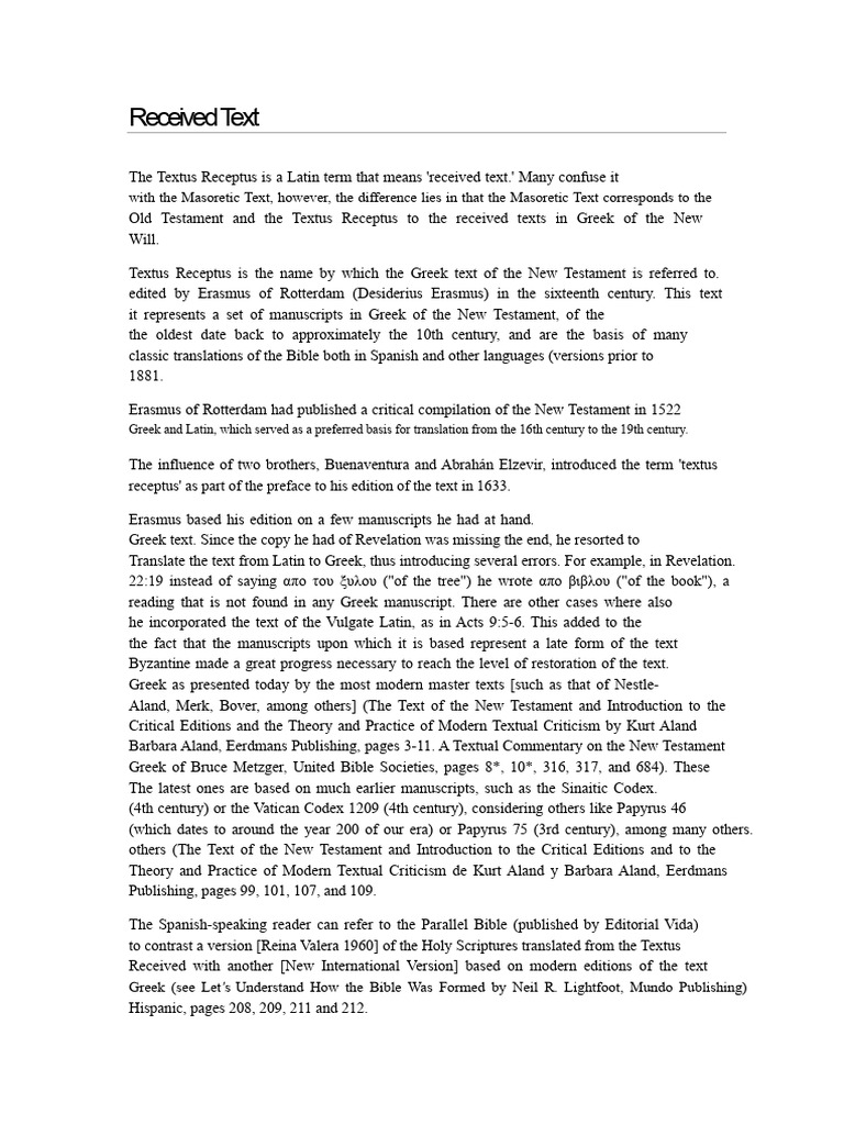 Textus Receptus and The NVI Version | PDF | Religious Texts | Ancient ...