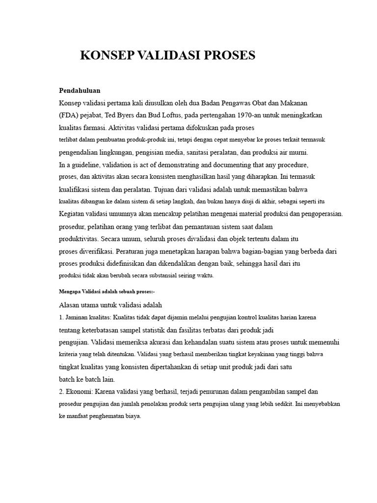 Konsep Validasi Proses | PDF