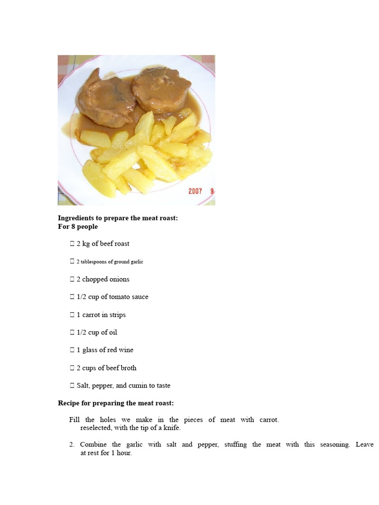 Ingredients To Prepare The Meat Roast | PDF | Beef | Sauce