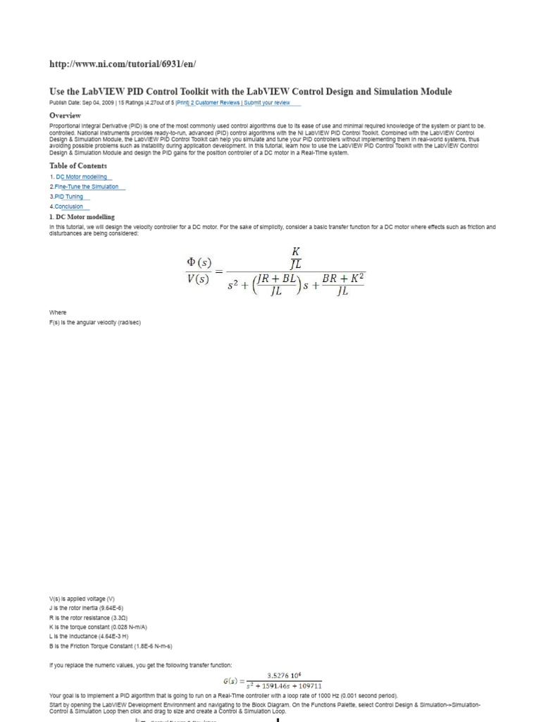 Simulation of a DC motor in Labview | PDF | Applied Mathematics ...