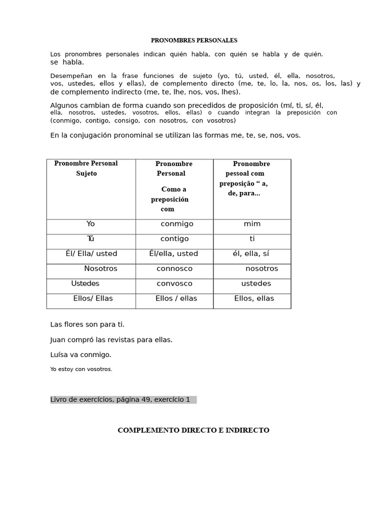 PRONOMBRES PERSONALES | PDF | Objeto (gramática) | Pronombre