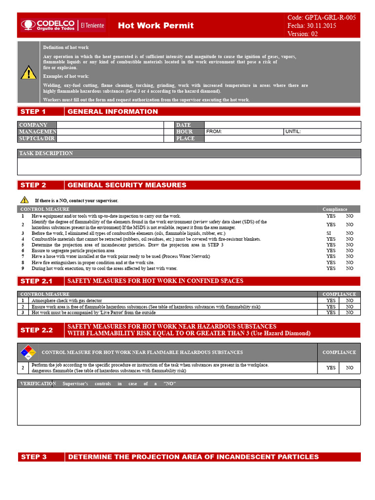 Hot Work Permit Registration GPTA | PDF | Chemical Substances ...