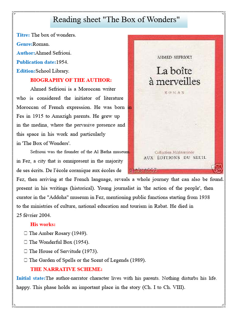 Reading Sheet The Box of Wonders | PDF