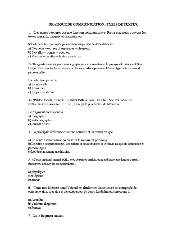 Types de textes en communication écrite | PDF | Romans | Autobiographies