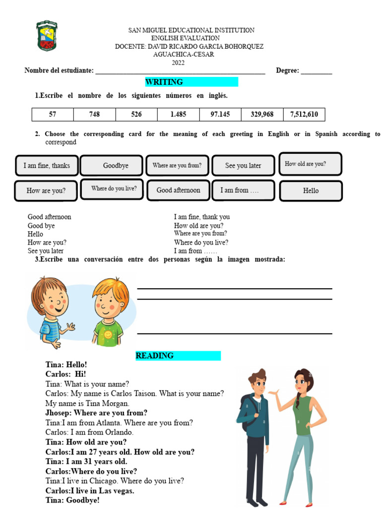 English Evaluation for Students | PDF