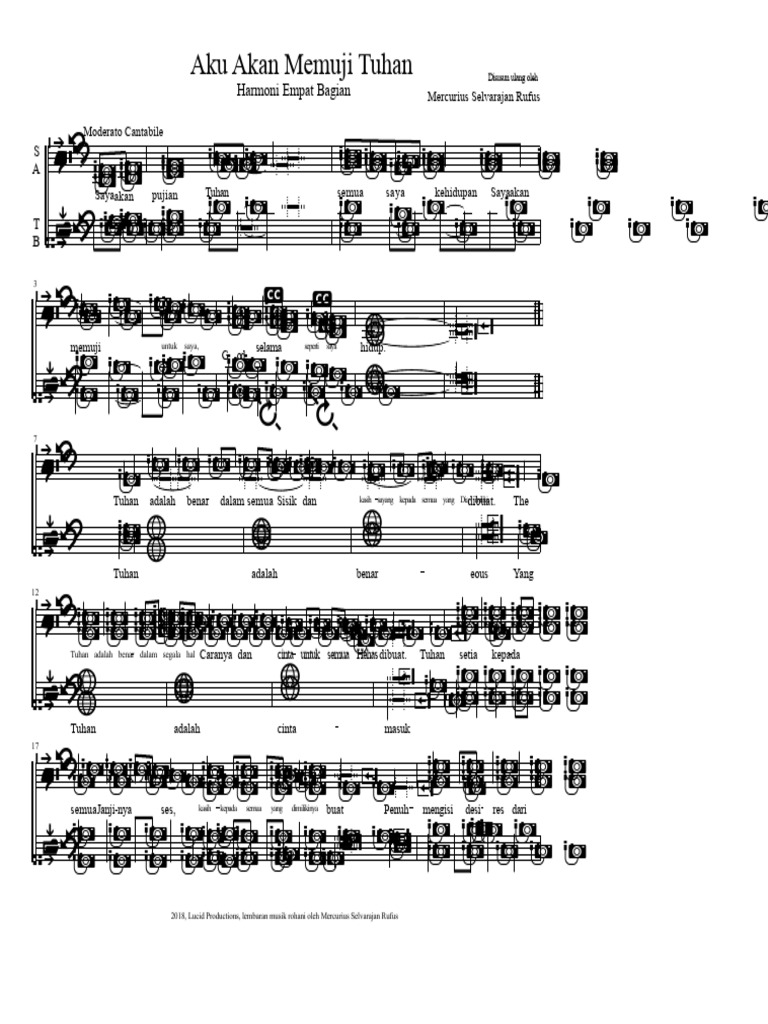 Saya Akan Memuji Tuhan - Lembar Musik - Harmoni Empat Bagian ...