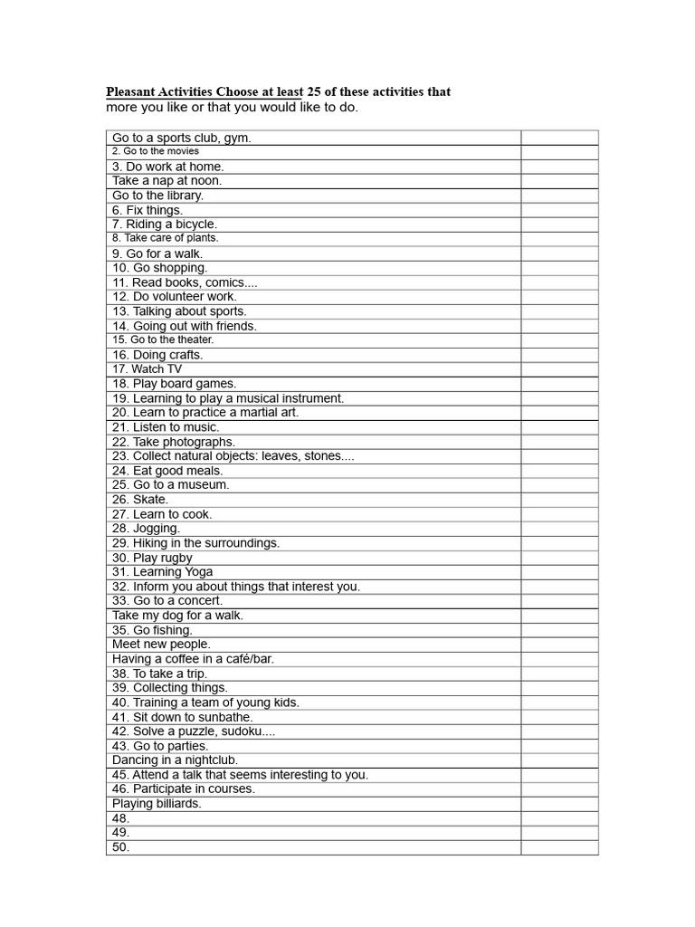 25 Enjoyable Activities to Try | PDF