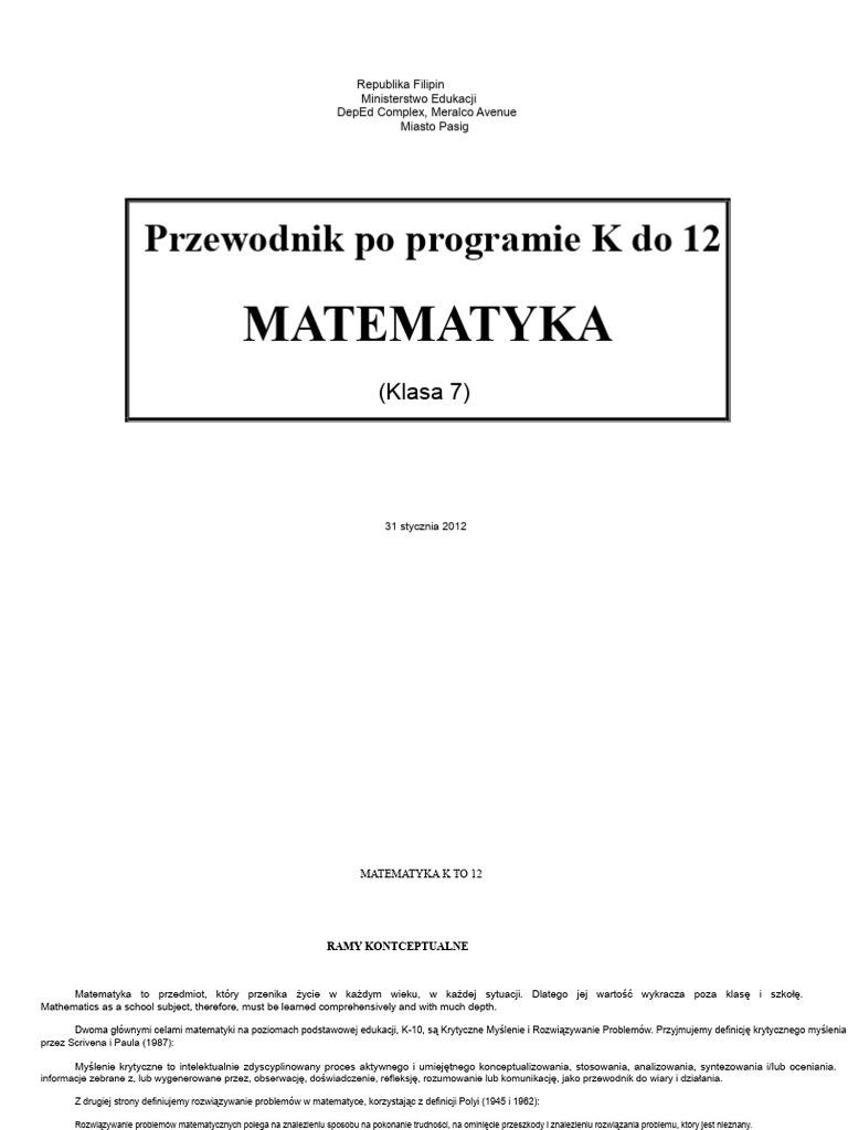 MATEMATYKA - Przewodnik Po Programie Nauczania K Do 12 - Klasa 7 | PDF