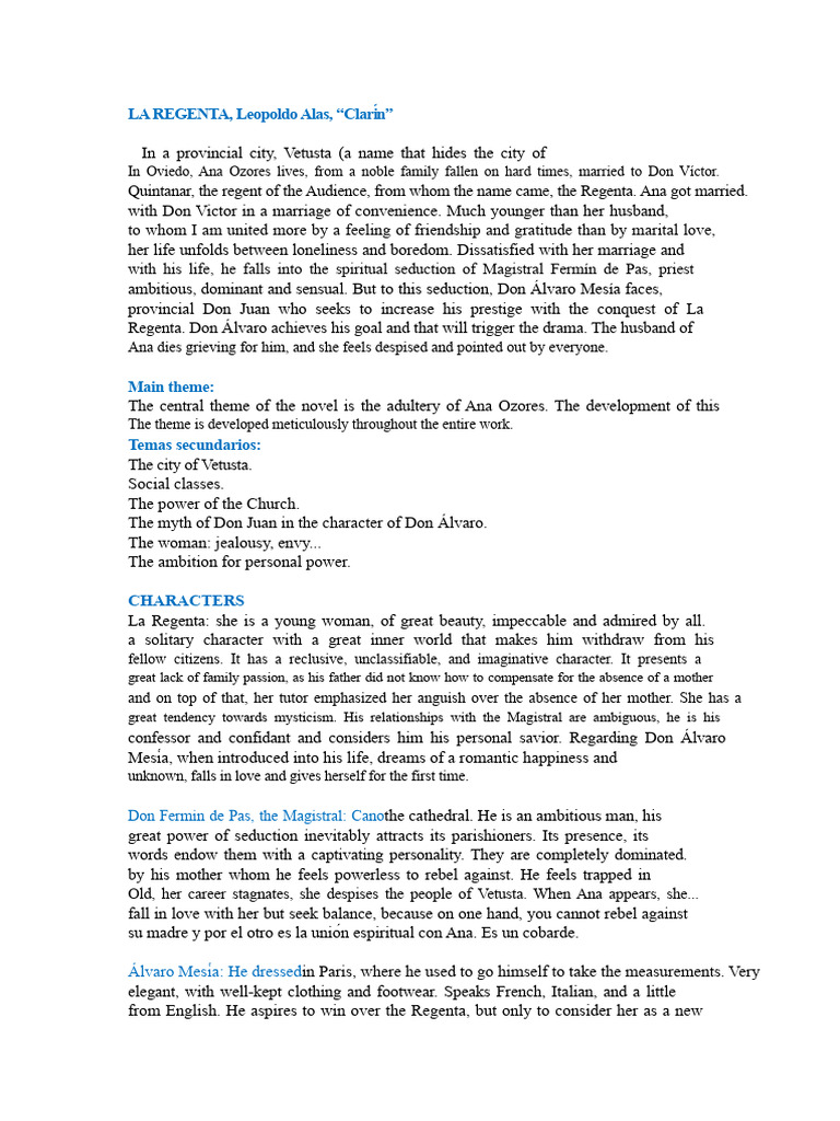 THE REGENTA. - Summary and Analysis | PDF