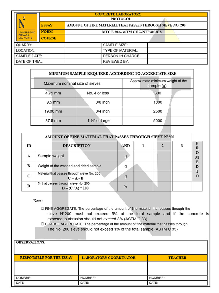 DATA SHEET - AMOUNT OF FINE MATERIAL THAT PASSES THROUGH SIEVE No. 200 ...