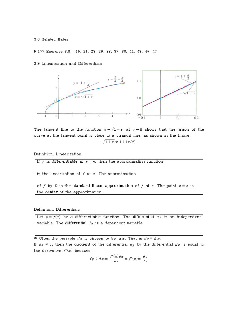 3.8 3.9 Related Rates Linearization and Differentials-1 | PDF