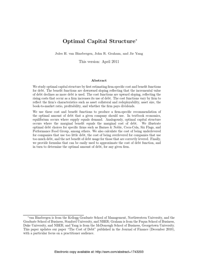 (2011) Optimal Capital Structure | PDF | Cost Of Capital | Capital ...