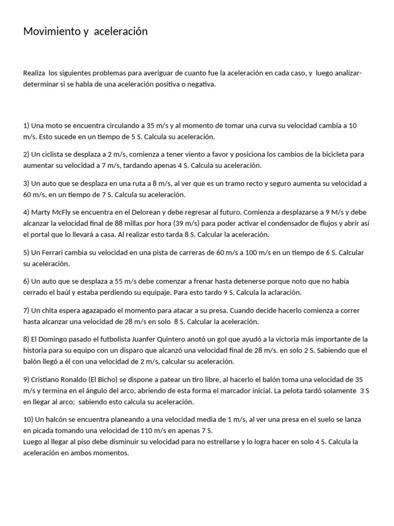 Ejercicios para Calcular La Aceleración | PDF