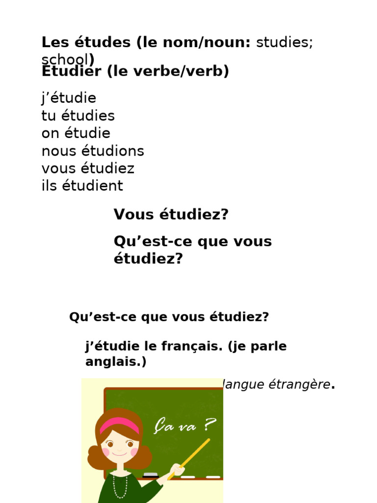 Vocabulary Présentation: Les Etudes | PDF