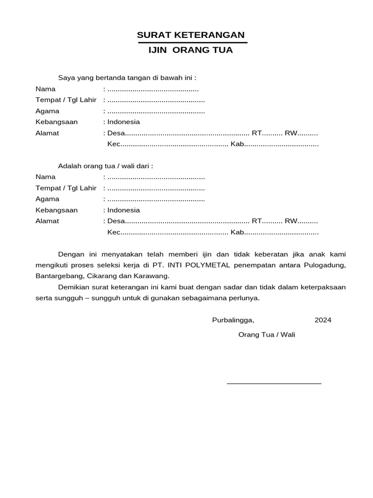 Surat Ijin Ortu - IPM | PDF