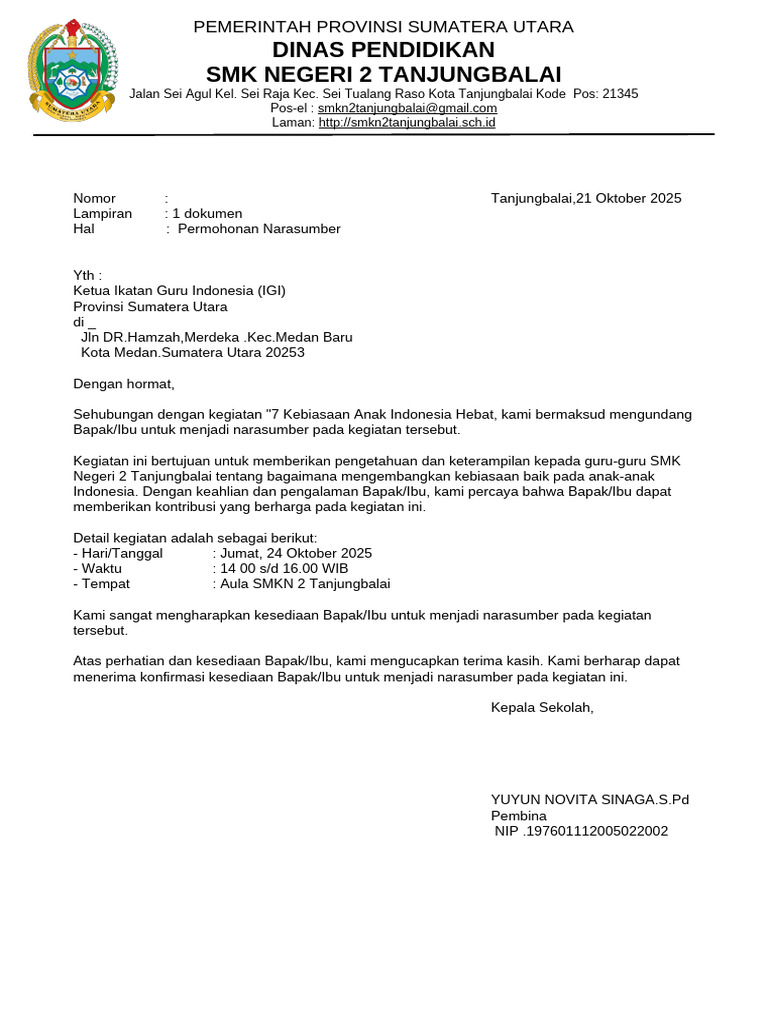 Surat Permohonan Narsum Dan Undangan | PDF