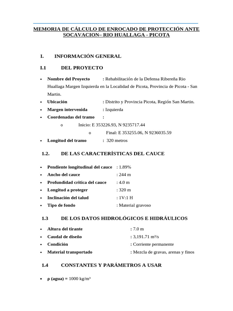 MEMORIA DE CÁLCULO DE ENROCADO DE Pantalla Antisocavante | PDF ...