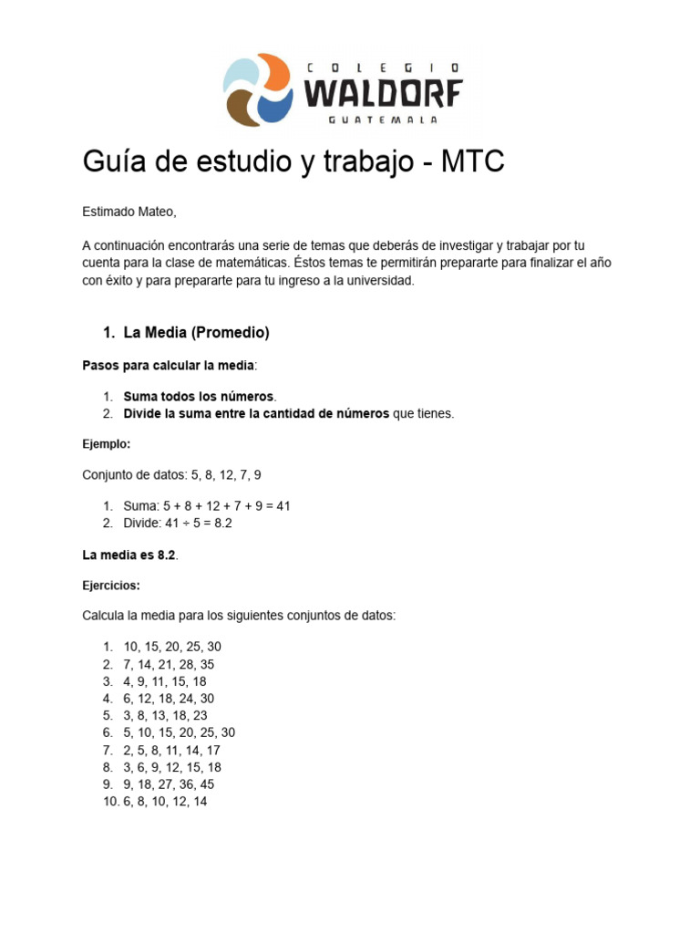 Guía de Estudio y Trabajo - Estadística | PDF