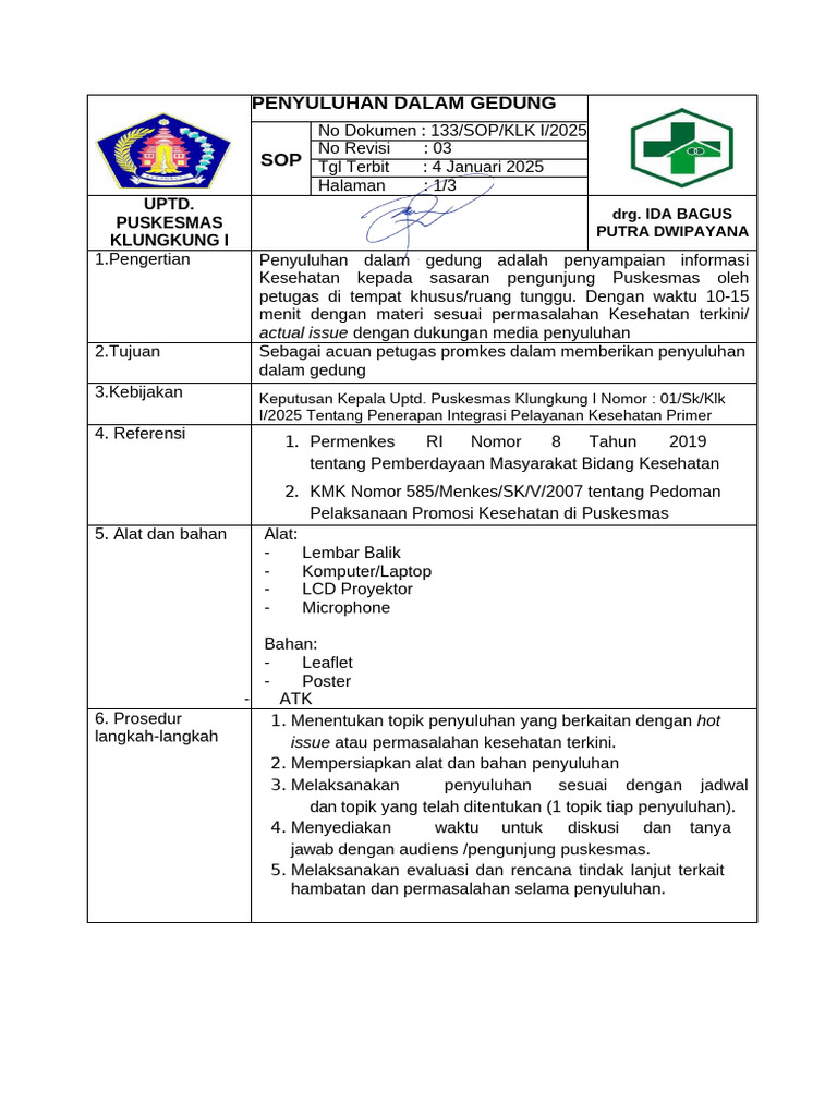 133.SOP Penyuluhan Dalam Gedung - 25 | PDF