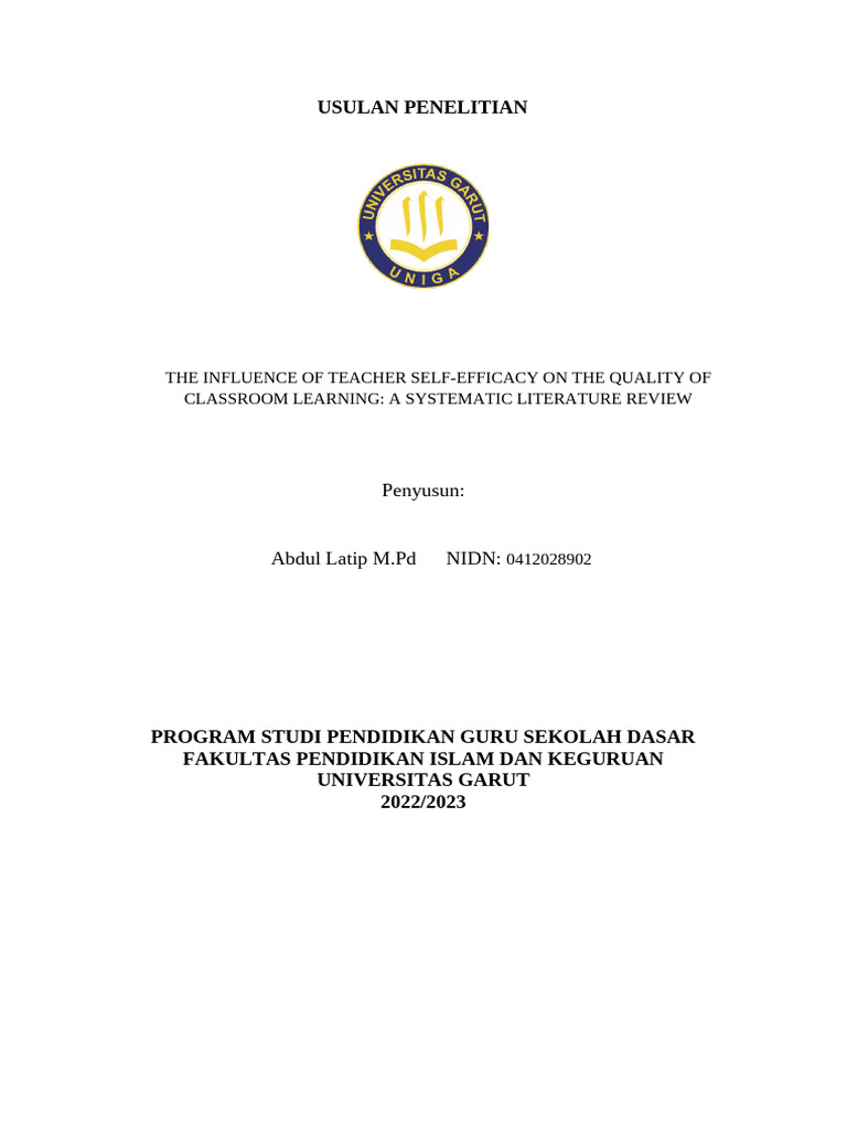 2024-Pp-Abdul Latip-The Influence of Teacher Self-efficacy on the Quality of Classroom Learning ...