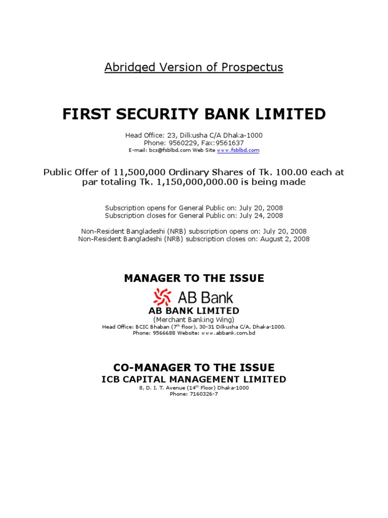 Abridged Version of Prospectus | PDF | Revenue | Equity (Finance)