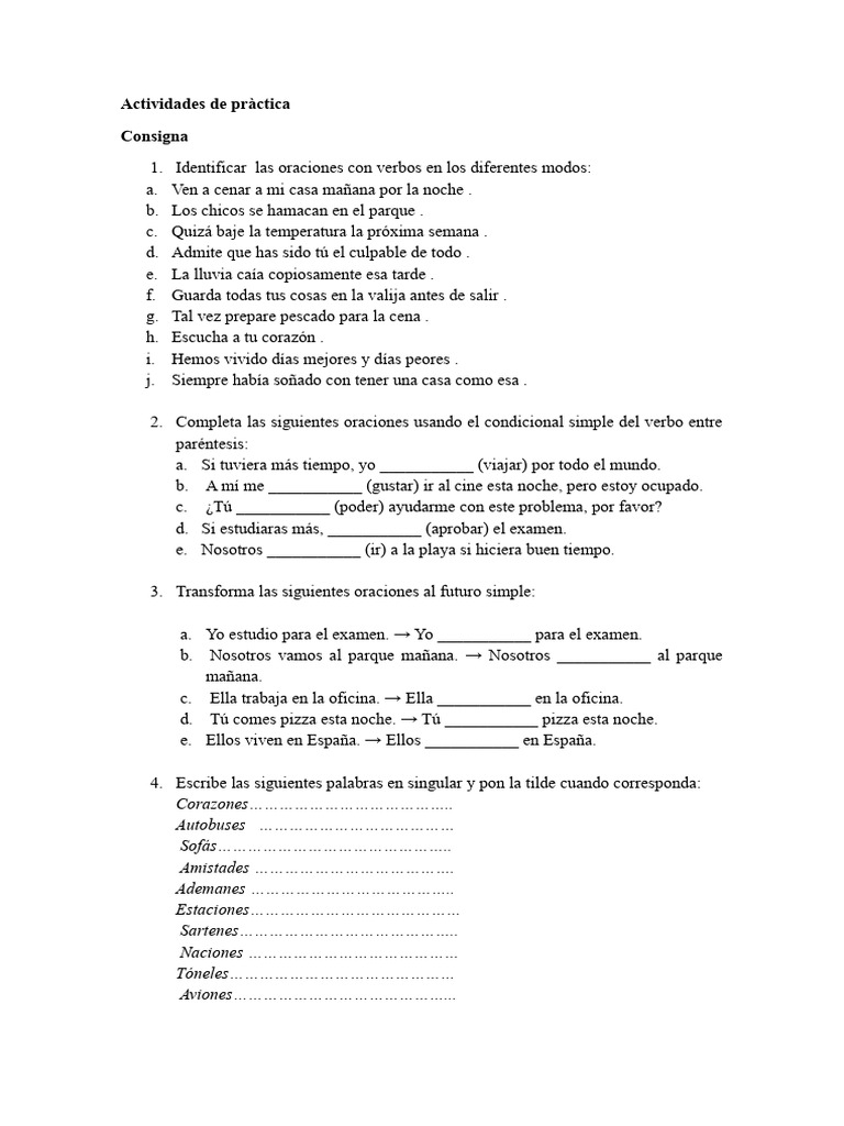 Verbos - Clase Martes - Actividades | PDF