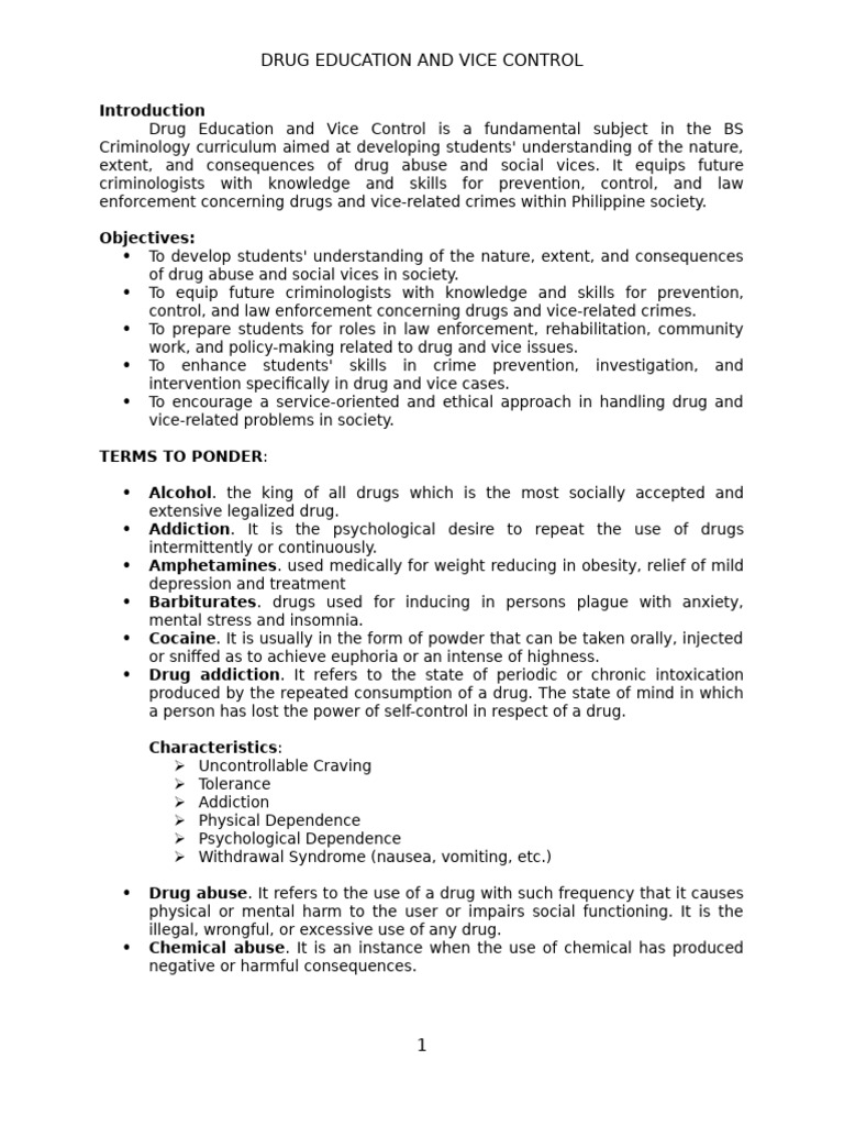 Drug-Education-and-Vice-Control | PDF | Substance Abuse | Substance ...
