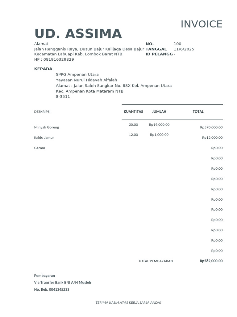 Invoice UD Assima | PDF