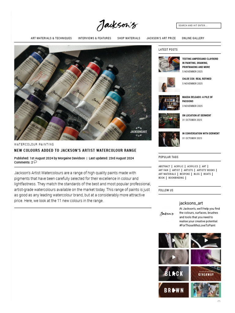 New Colours Added to Jackson’s Artist Watercolour Range - Jackson's Art ...