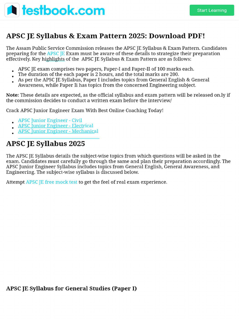 APSC JE Syllabus & Exam Pattern 2025_ Download PDF! | PDF
