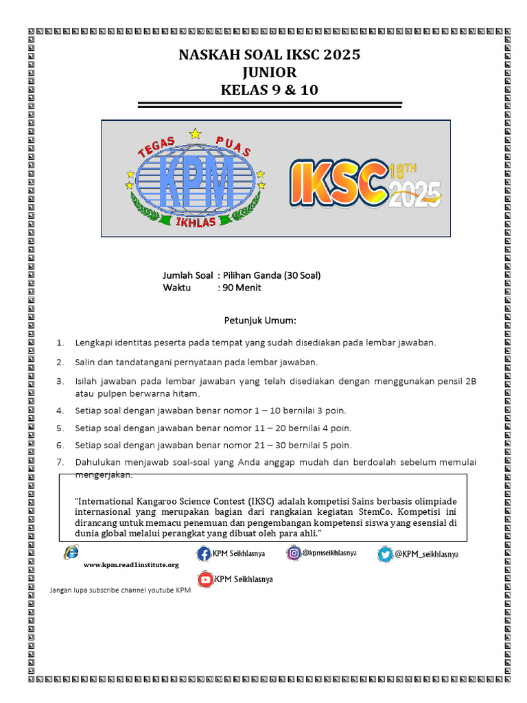 Soal IKSC Kelas 9 Tahun 2025 | PDF