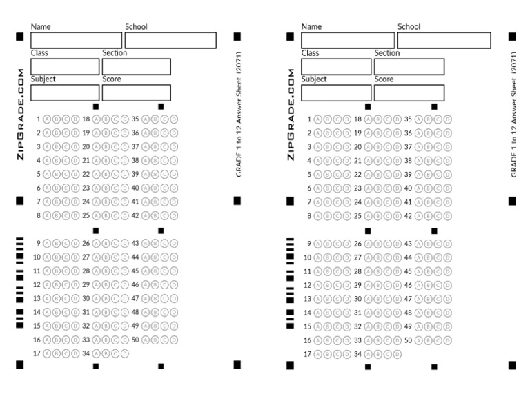 Zip Grade Answer Key | PDF