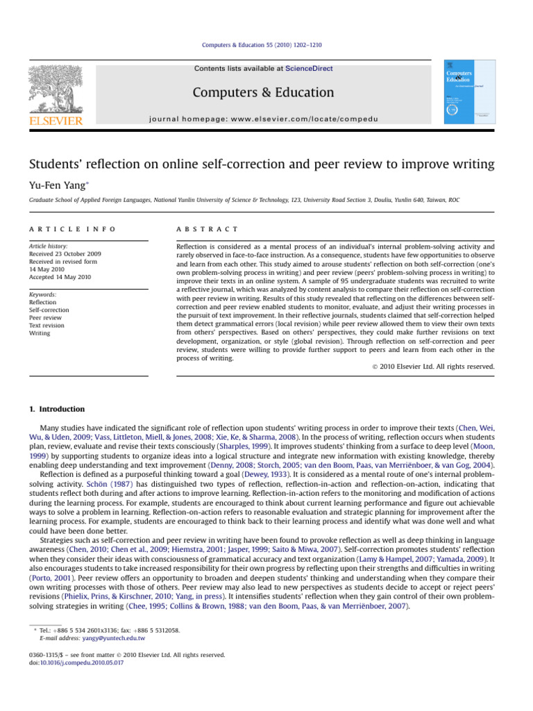 Yang-2010-Students' Reflection On Online Self-Correction and Peer Review To Improve Writing ...